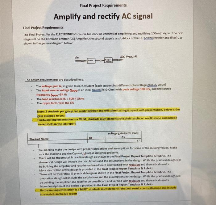 Solved Amplify and rectify AC signal Final Project | Chegg.com