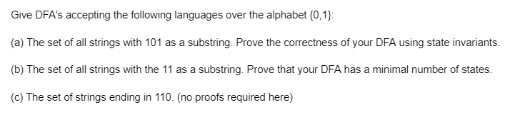 Solved Give DFA's accepting the following languages over the | Chegg.com