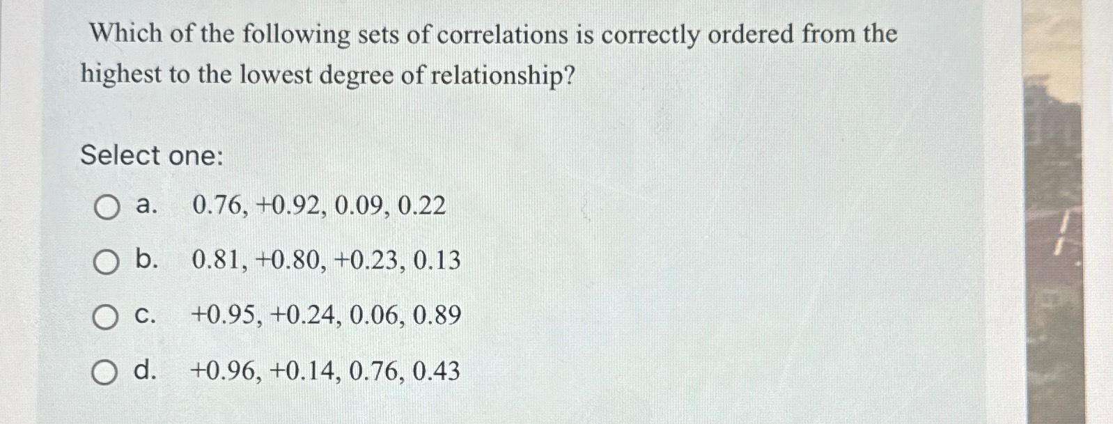 Solved Which of the following sets of correlations is | Chegg.com