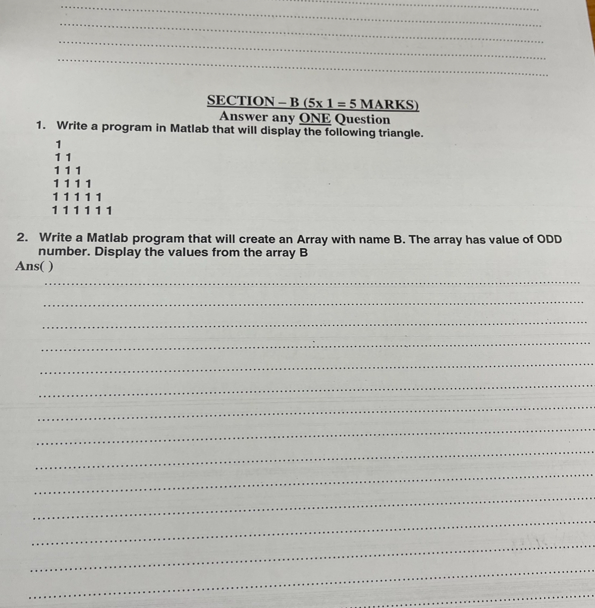 Solved SECTION - ﻿B ( 5×1=5 ﻿MARKS)Answer any ONE | Chegg.com