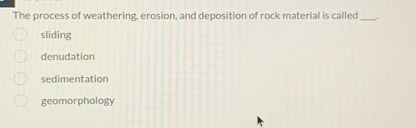 Solved The process of weathering, erosion, and deposition of | Chegg.com