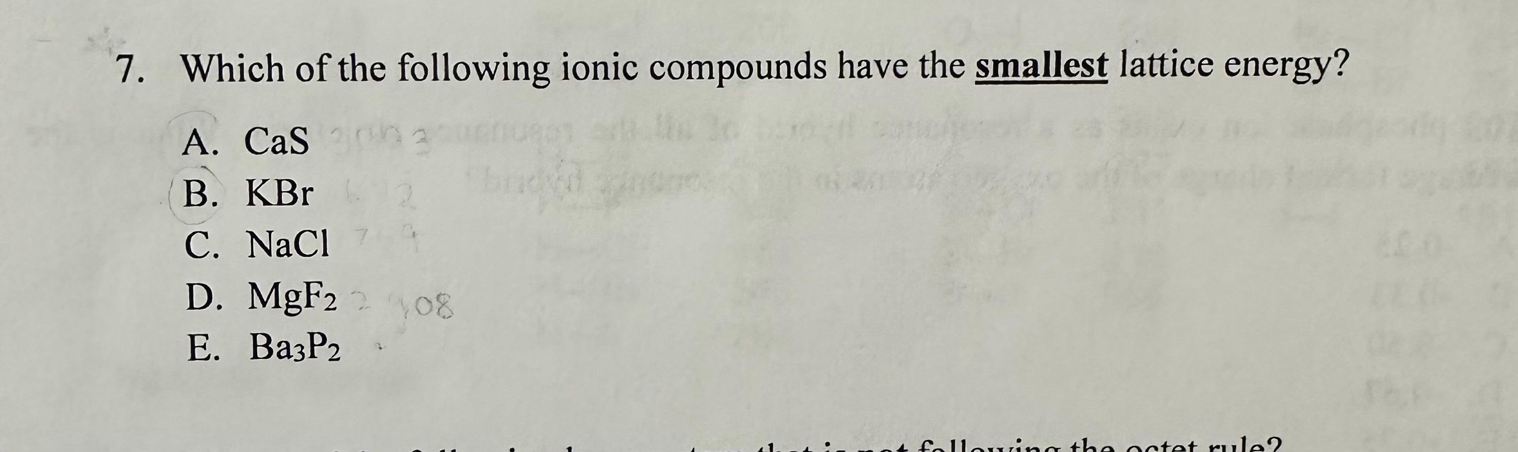 Solved Which of the following ionic compounds have the | Chegg.com