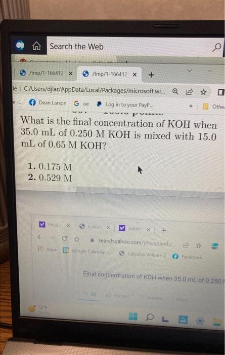 Solved What is the final concentration of KOH when 35.0 mL | Chegg.com