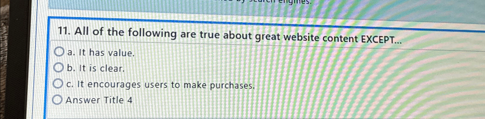 Solved All of the following are true about great website | Chegg.com