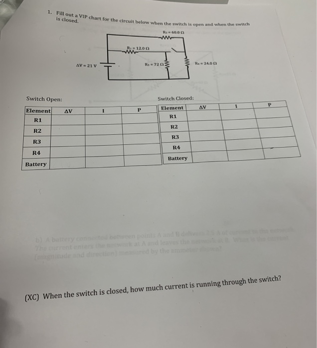 Solved 1. Fill out a VIP chart for the circuit below when | Chegg.com