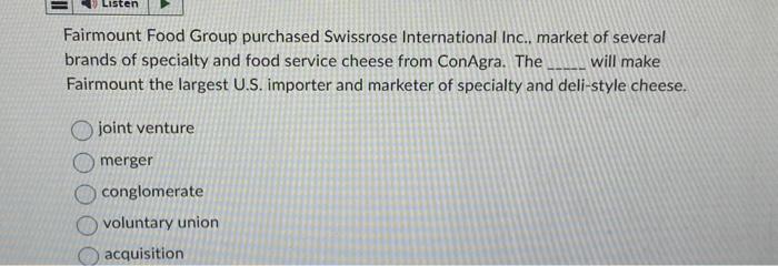 Fairmount Food Group purchased Swissrose | Chegg.com