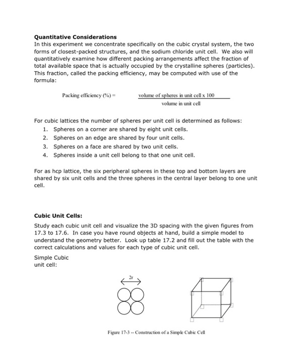 Solved: Experiment 17: Crystal Structure Unit Cells And Cr... | Chegg.com