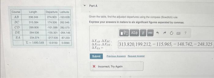 Solved Given the table, find the adiusted departures using | Chegg.com