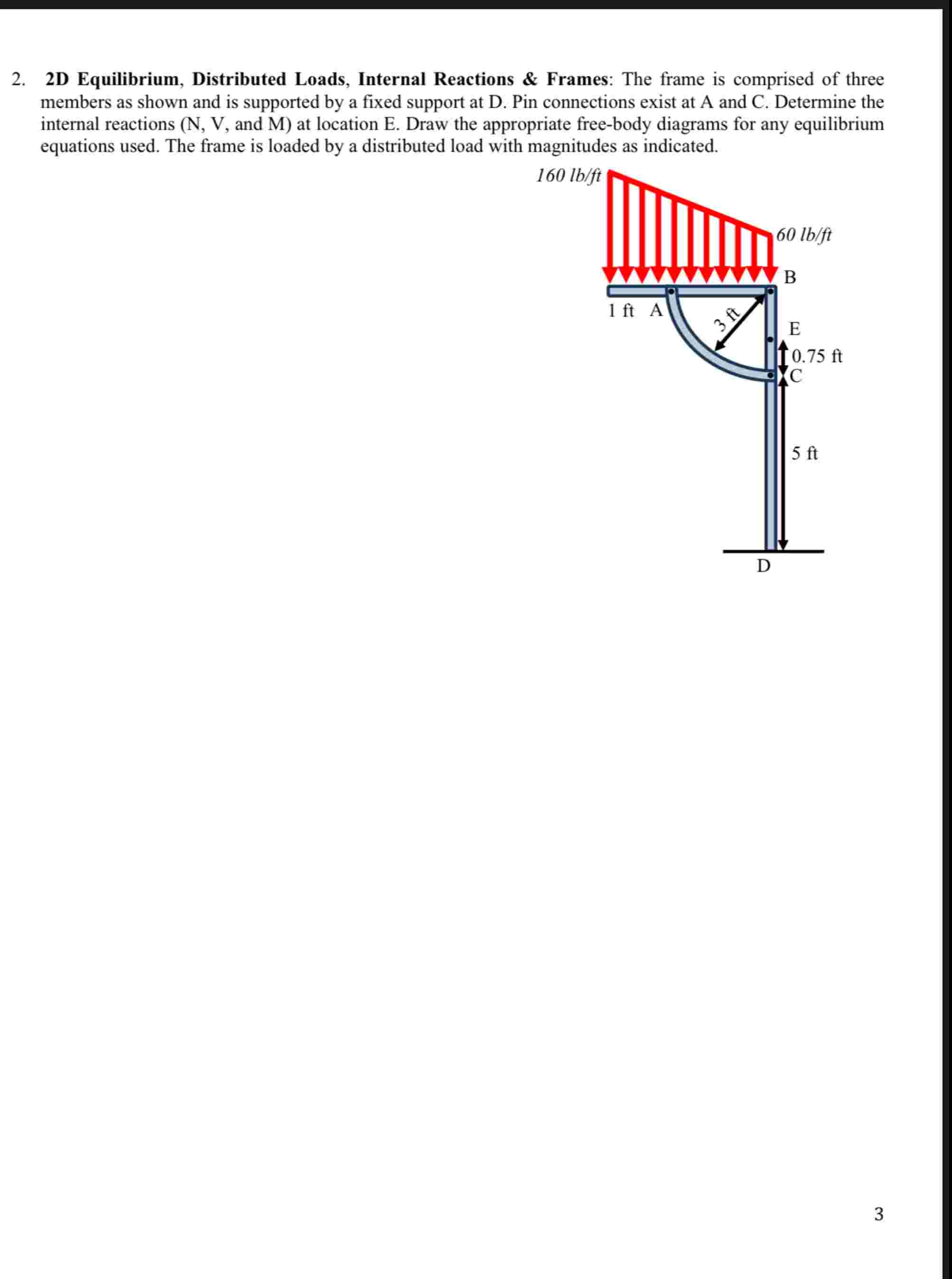 Solved 2. 2D Equilibrium, Distributed Loads, Internal | Chegg.com