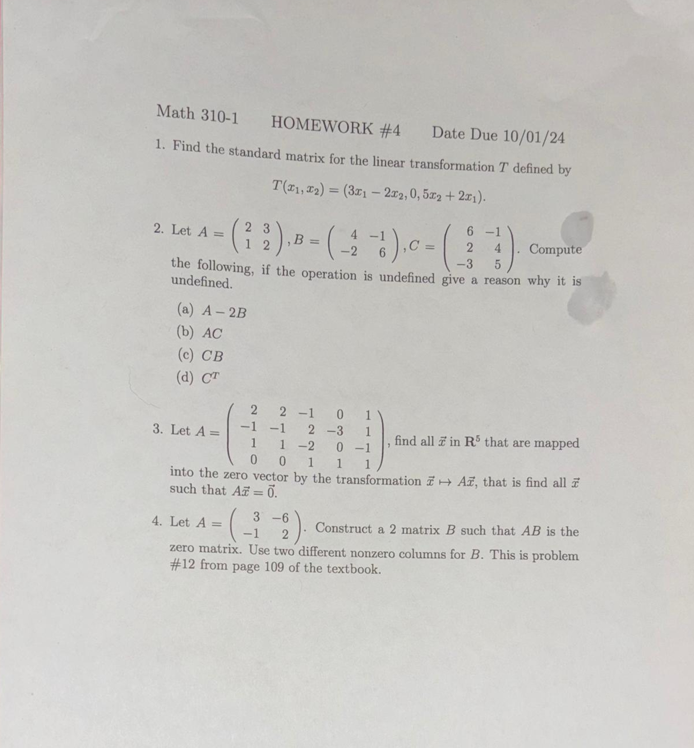 Solved Linear Algebra Math Problems: ﻿Let | Chegg.com