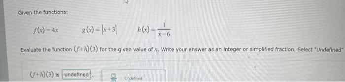 Solved Given the functions: f(x)=4xg(x)=∣x+3∣h(x)=x−61 | Chegg.com
