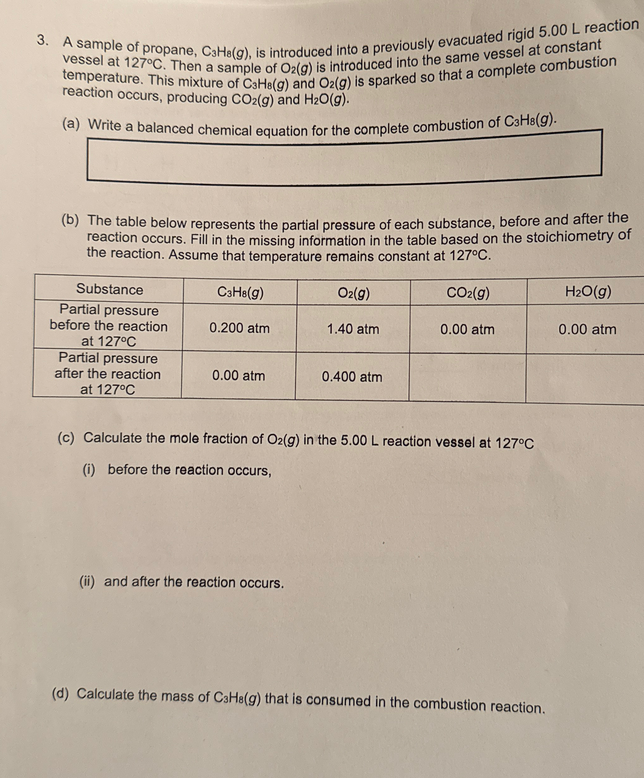 Solved A sample of propane, C3H8(g), ﻿is introduced into a | Chegg.com