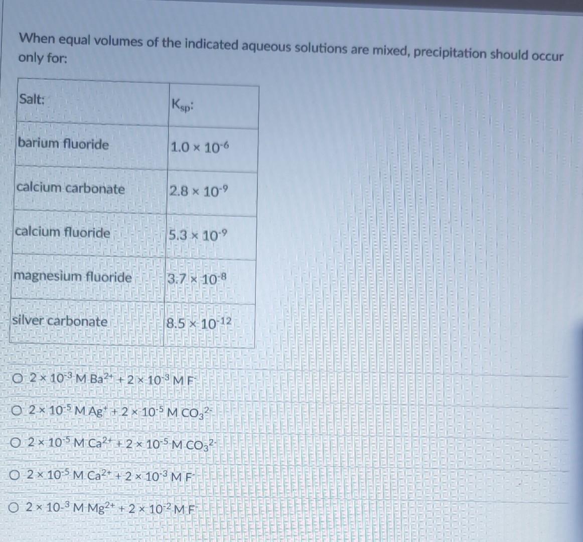Solved When equal volumes of the indicated aqueous solutions | Chegg.com