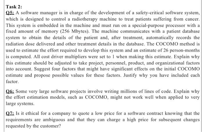 Solved Task 2: Q5: A software manager is in charge of the | Chegg.com