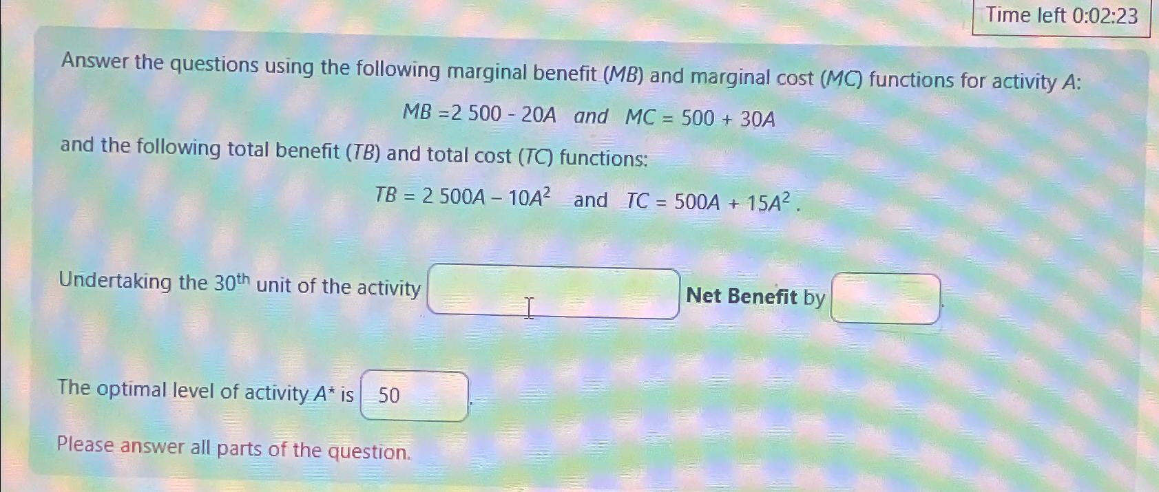 Solved Answer the questions using the following marginal | Chegg.com
