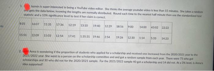 Solved 1. Jazmin is super interested in being a YouTube | Chegg.com