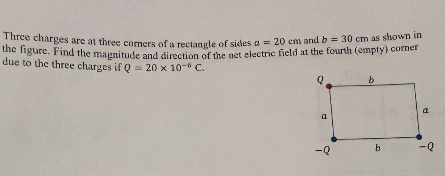 Three charges are at three corners of a rectangle of | Chegg.com