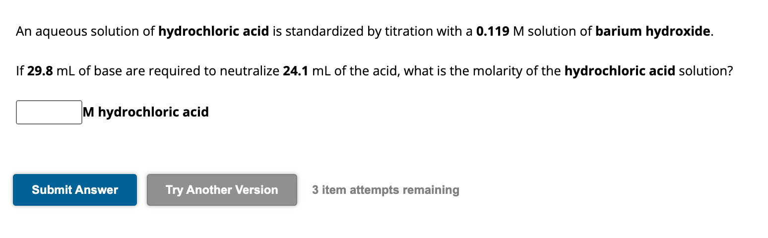 Solved An aqueous solution of hydrochloric acid is | Chegg.com