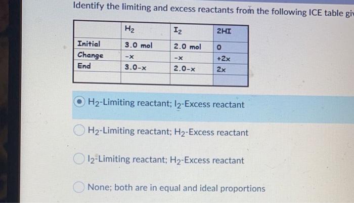 Solved Identify the limiting and excess reactants from the | Chegg.com
