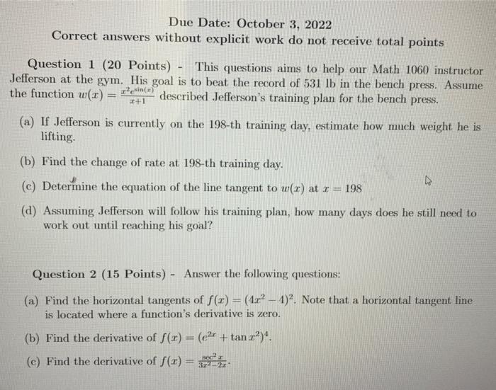 Solved Due Date: October 3, 2022 Correct answers without | Chegg.com