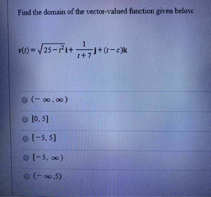 Solved Find the domain of the vector-valued function given | Chegg.com