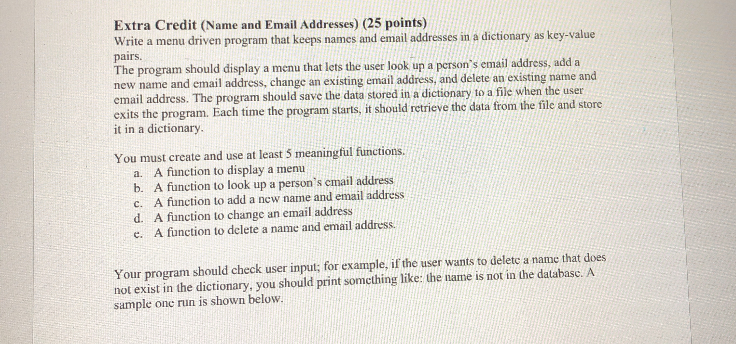 Solved Extra Credit (Name and Email Addresses) (25 | Chegg.com
