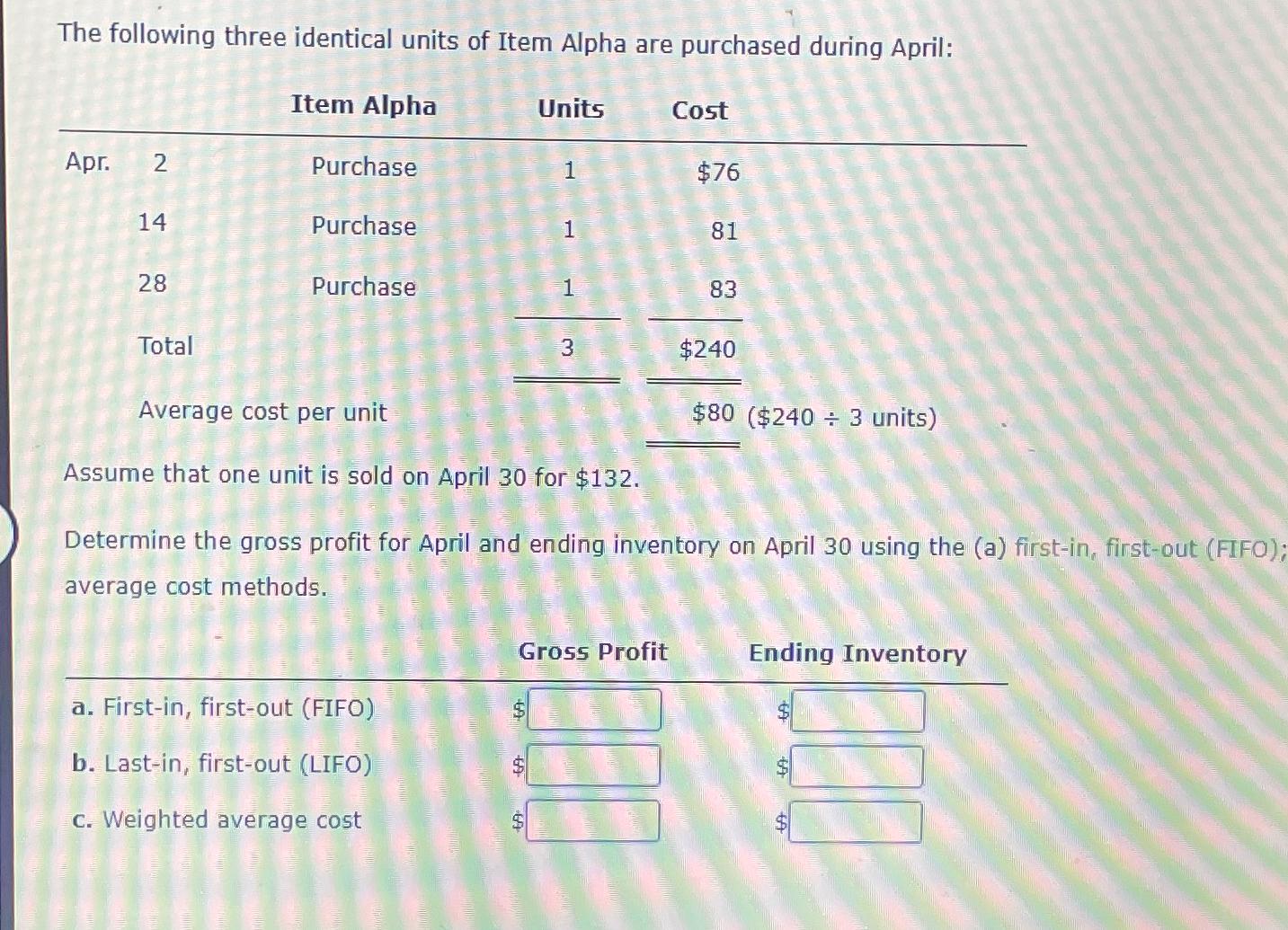 Solved The following three identical units of Item Alpha are | Chegg.com