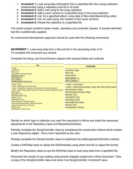 Solved 1. Increment 1: Load song data information from a | Chegg.com