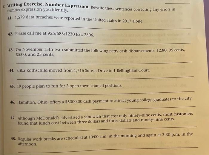 Writing Exercise. Number Expression. Rewrite these | Chegg.com