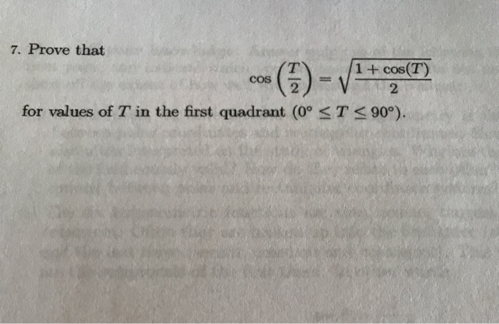 Solved 7. Prove that 1 + cos(T) 2 for values of T in the | Chegg.com