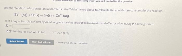Solved fe2+ + 2e- -> fe(s) : -0.44Vco(s) -> co2+ (aq) : | Chegg.com
