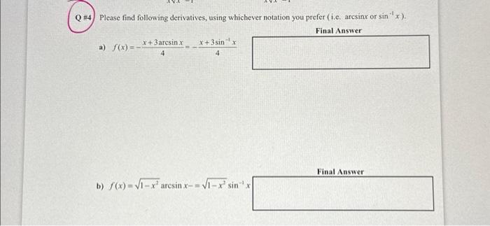 Solved Q #4 Please find following derivatives, using | Chegg.com