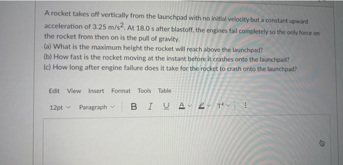 Solved A rocket takes off vertically from the launchpad with | Chegg.com