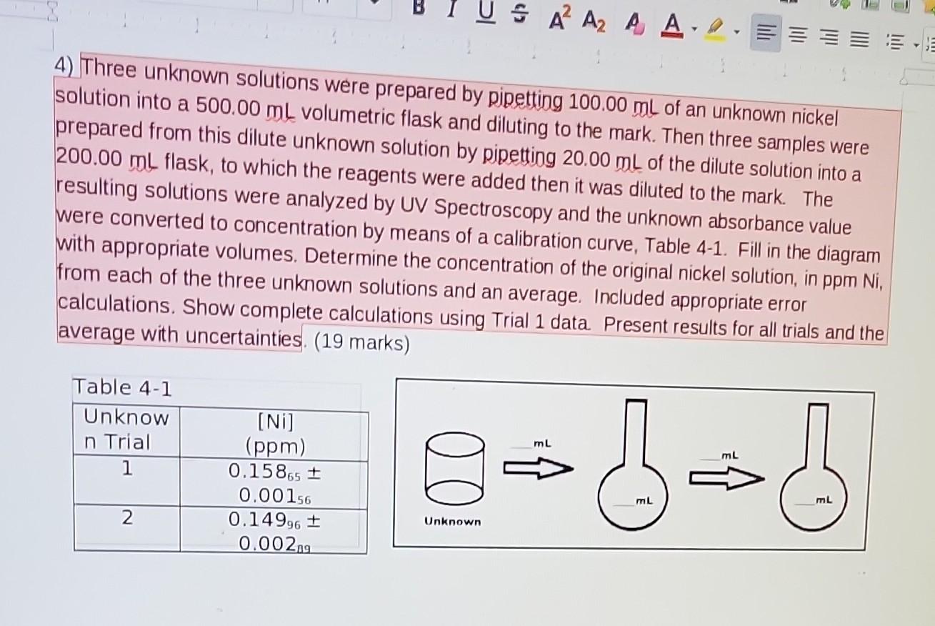 4) Three unknown solutions were prepared by pipetting | Chegg.com