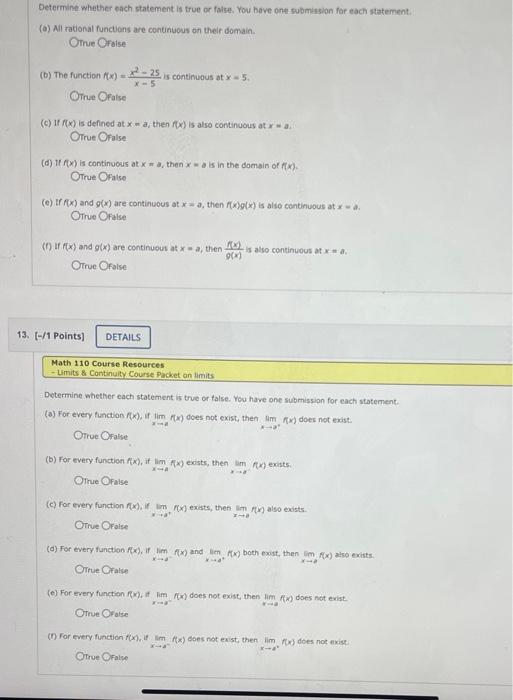 Solved Determine whether each statement is true or false. | Chegg.com