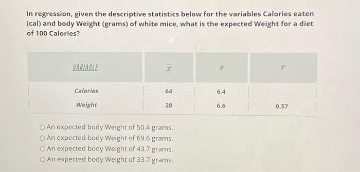 Solved In regression, given the descriptive statistics below | Chegg.com