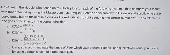 Solved 6.19 Sketch the Nyquist plot based on the Bode plots | Chegg.com