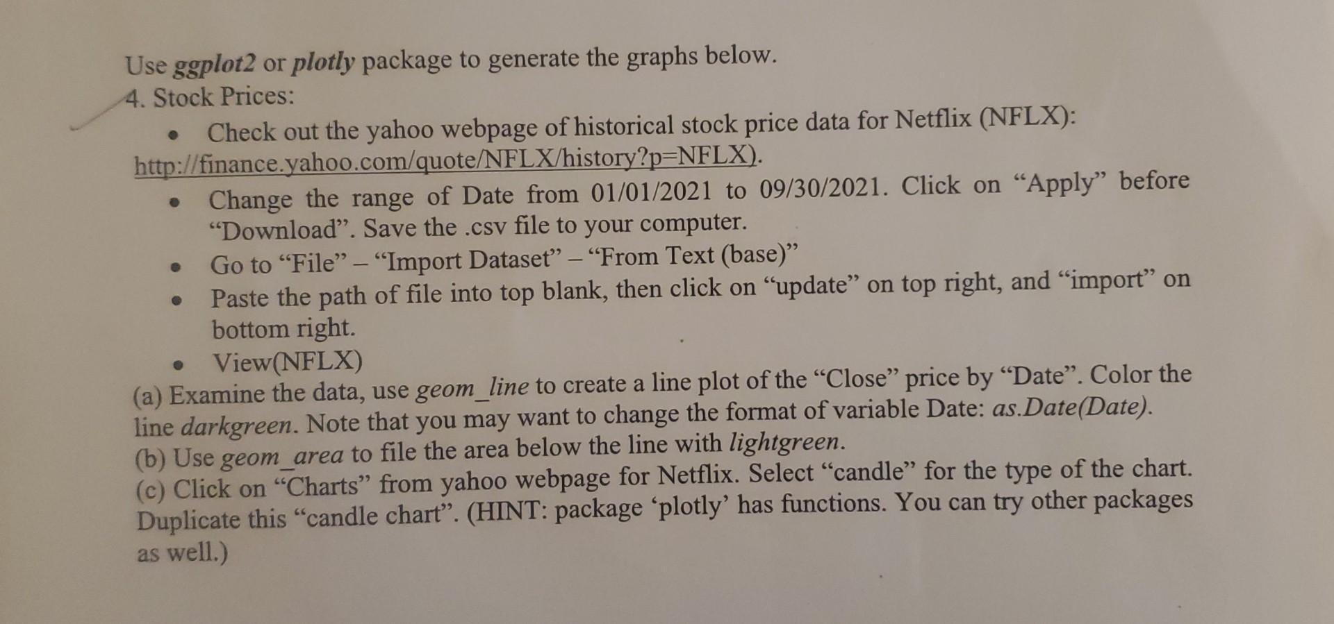 Solved Use ggplot 2 or plotly package to generate the graphs | Chegg.com
