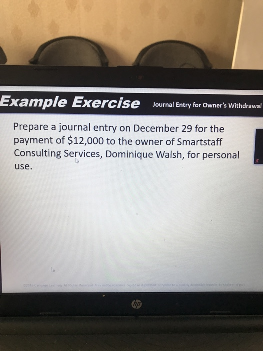 Solved Example Exercise Journal Entry for owner's Withdrawal | Chegg.com