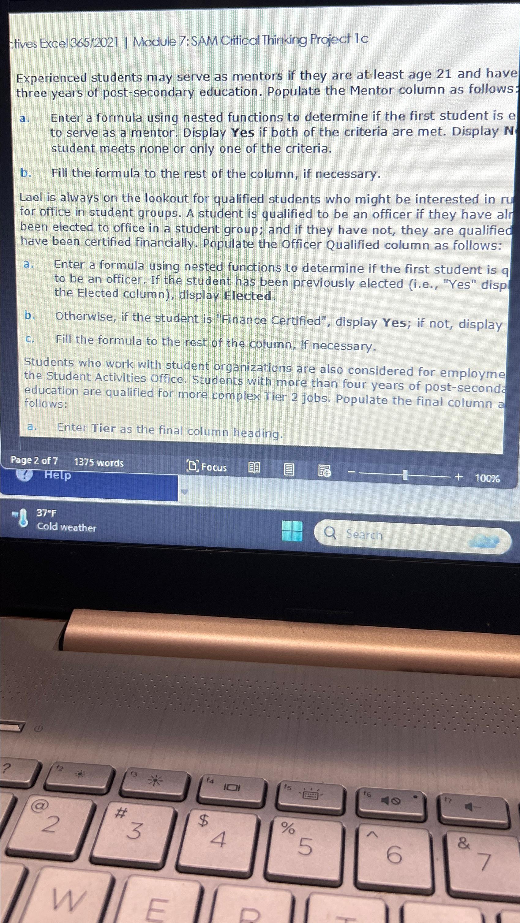 Solved ftives Excel 365/2021 | ﻿Module 7: SAM Critical | Chegg.com