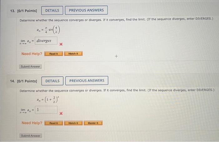 Solved Determine whether the sequence converges or diverges. | Chegg.com