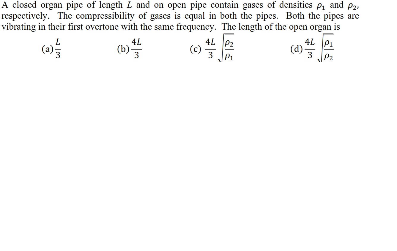 Solved A closed organ pipe of length L ﻿and on open pipe | Chegg.com