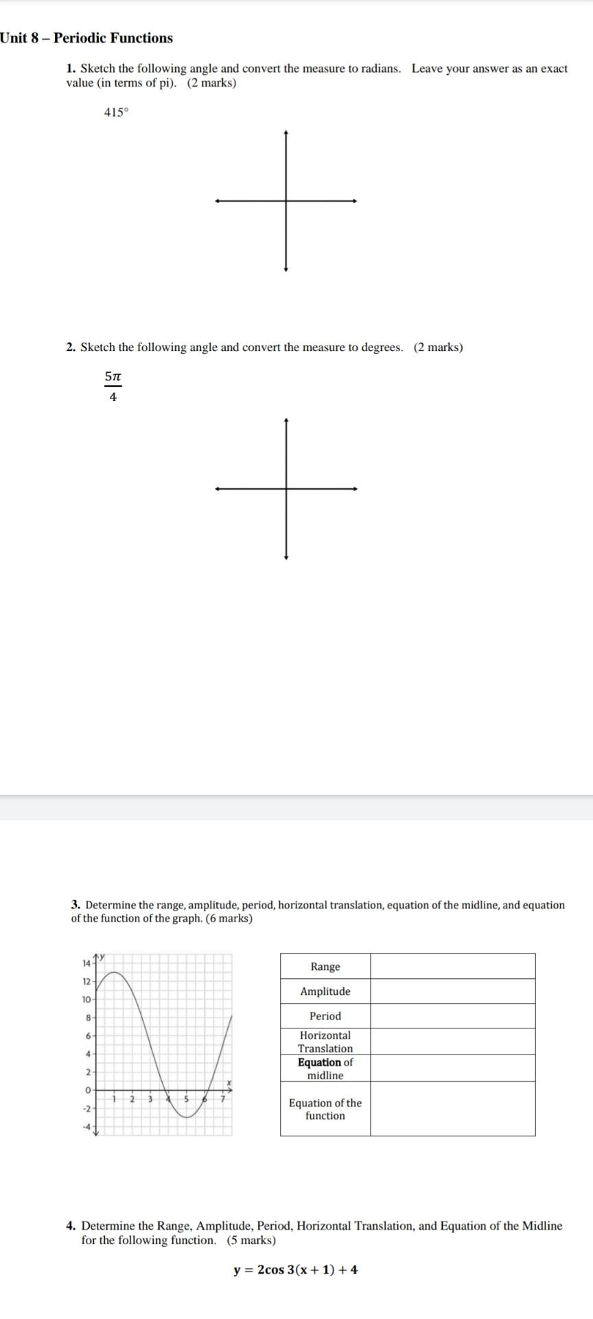 Solved Unit 8 - Periodic Functions 1. Sketch the following | Chegg.com