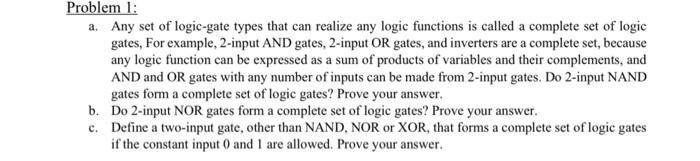 Solved a. Any set of logic-gate types that can realize any | Chegg.com