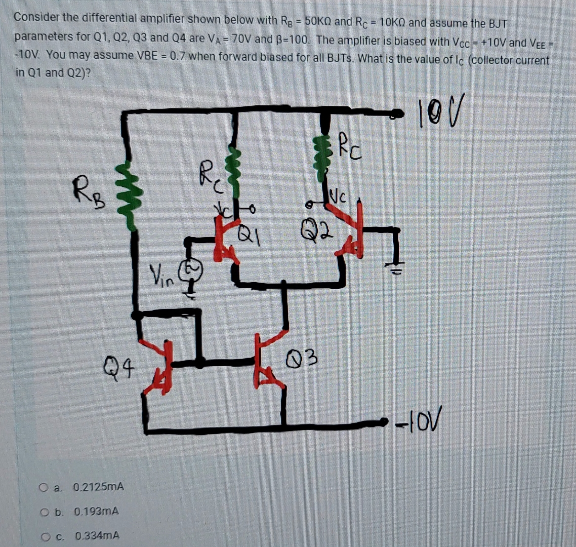 Solved Consider the differential amplifier shown below with | Chegg.com