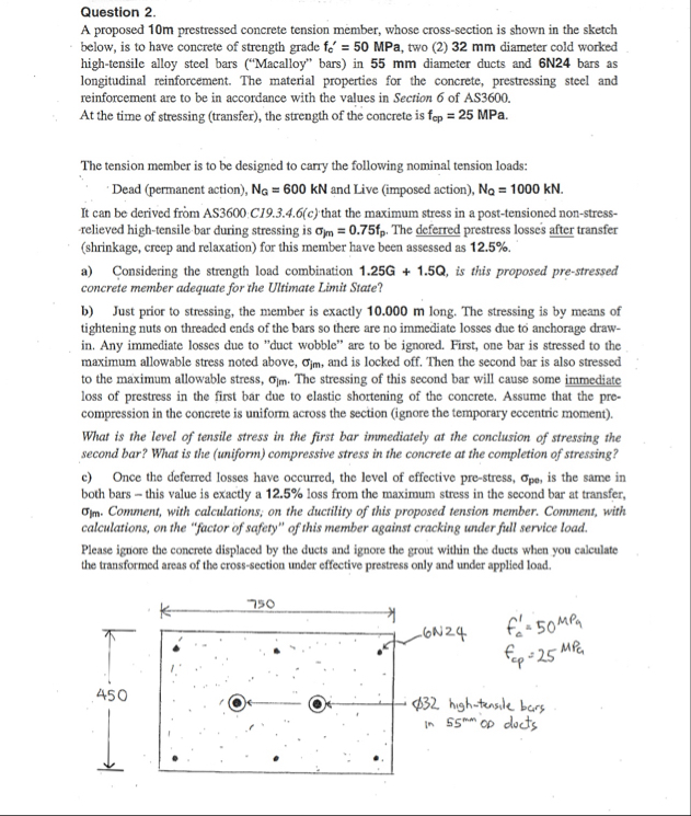 Question 1A two-span prestressed concrete beam has | Chegg.com