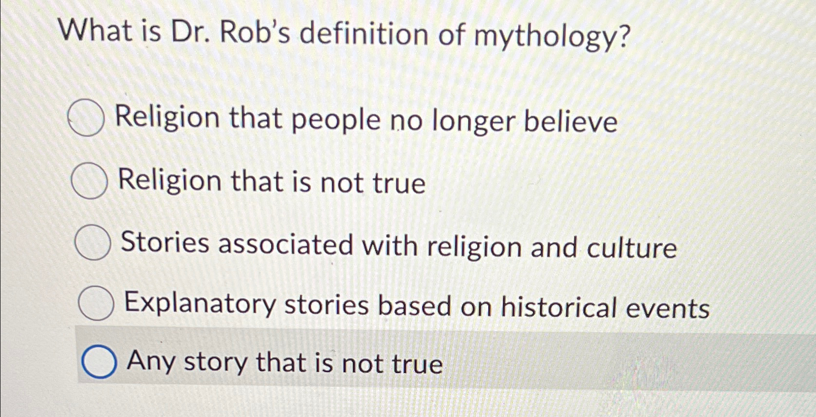 Solved What is Dr. ﻿Rob's definition of mythology?Religion | Chegg.com