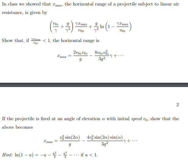 In class we showed that xmax, ﻿the horizontal range | Chegg.com