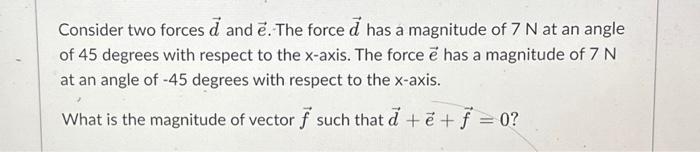 Solved Consider two forces d and e. The force d has a | Chegg.com