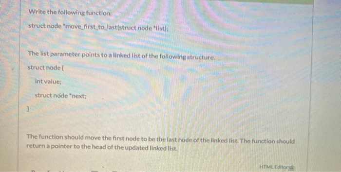 Solved Write The Following Function Struct Node Move First